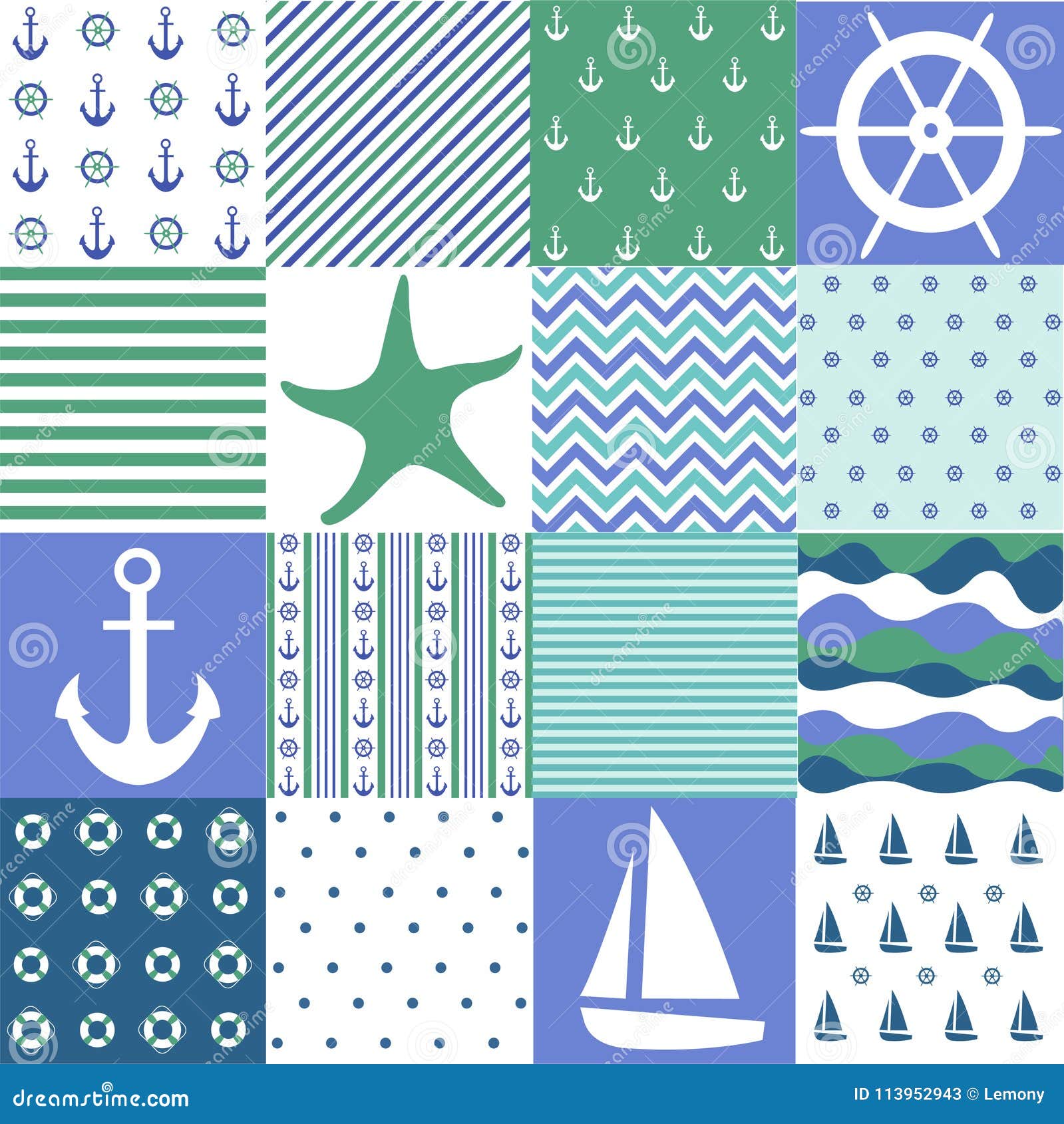 Sea Seamless Patterns, Nautical Design, Marine Elements Stock Vector ...