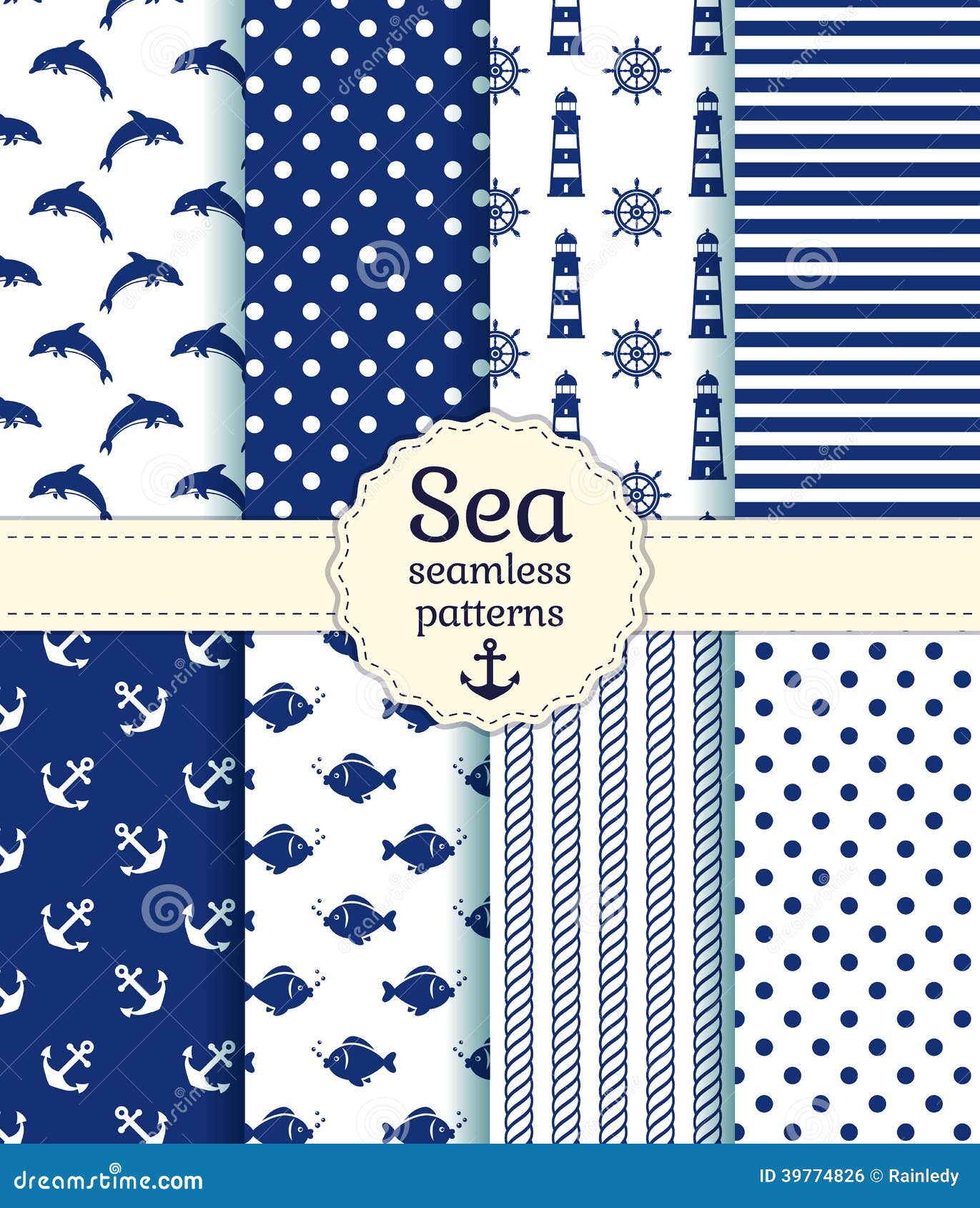 Sea Seamless Patterns. Vector Collection. Stock Vector - Illustration ...