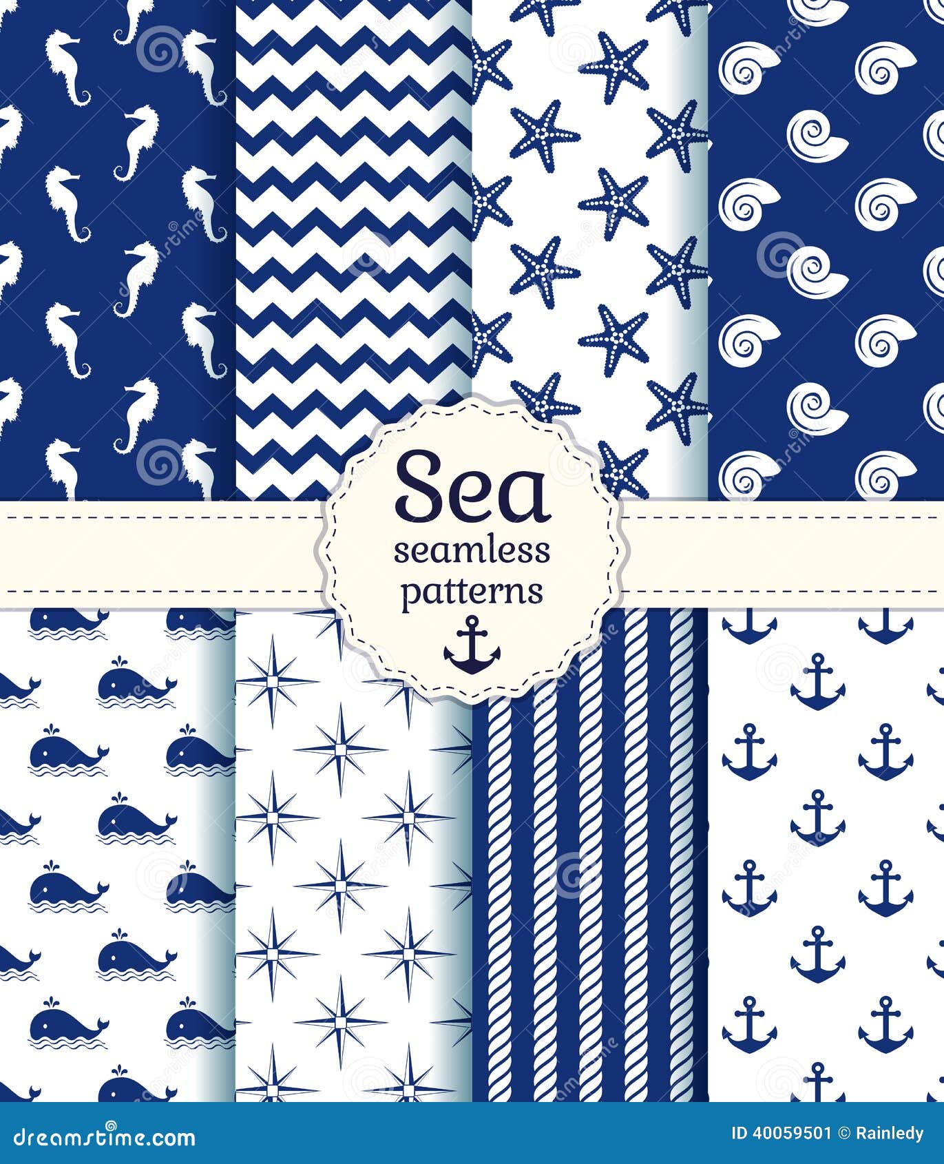 Sea Seamless Patterns. Vector Collection. Stock Vector - Illustration ...