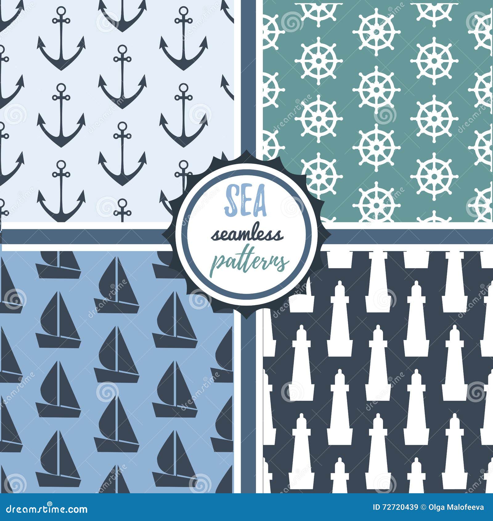 Sea Seamless Patterns Vector Set Stock Vector - Illustration of navy ...