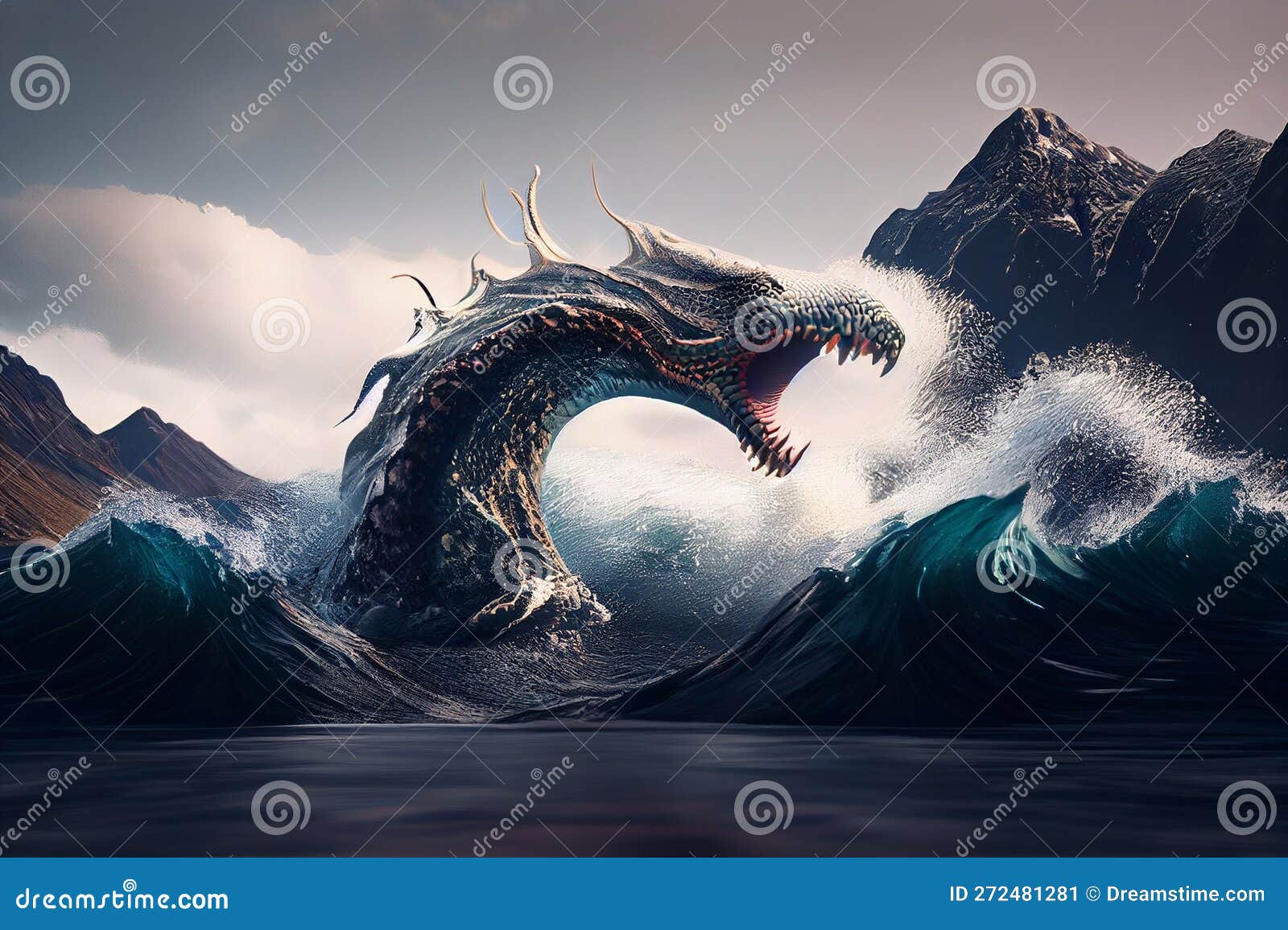 Sea Serpent on the Water.generative Ai Stock Illustration ...
