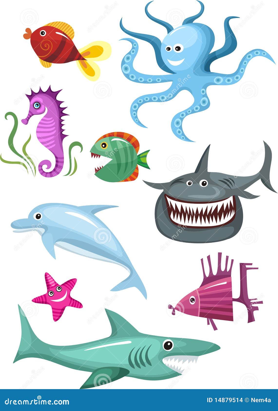 Sea set stock vector. Illustration of collection, seahorse - 14879514