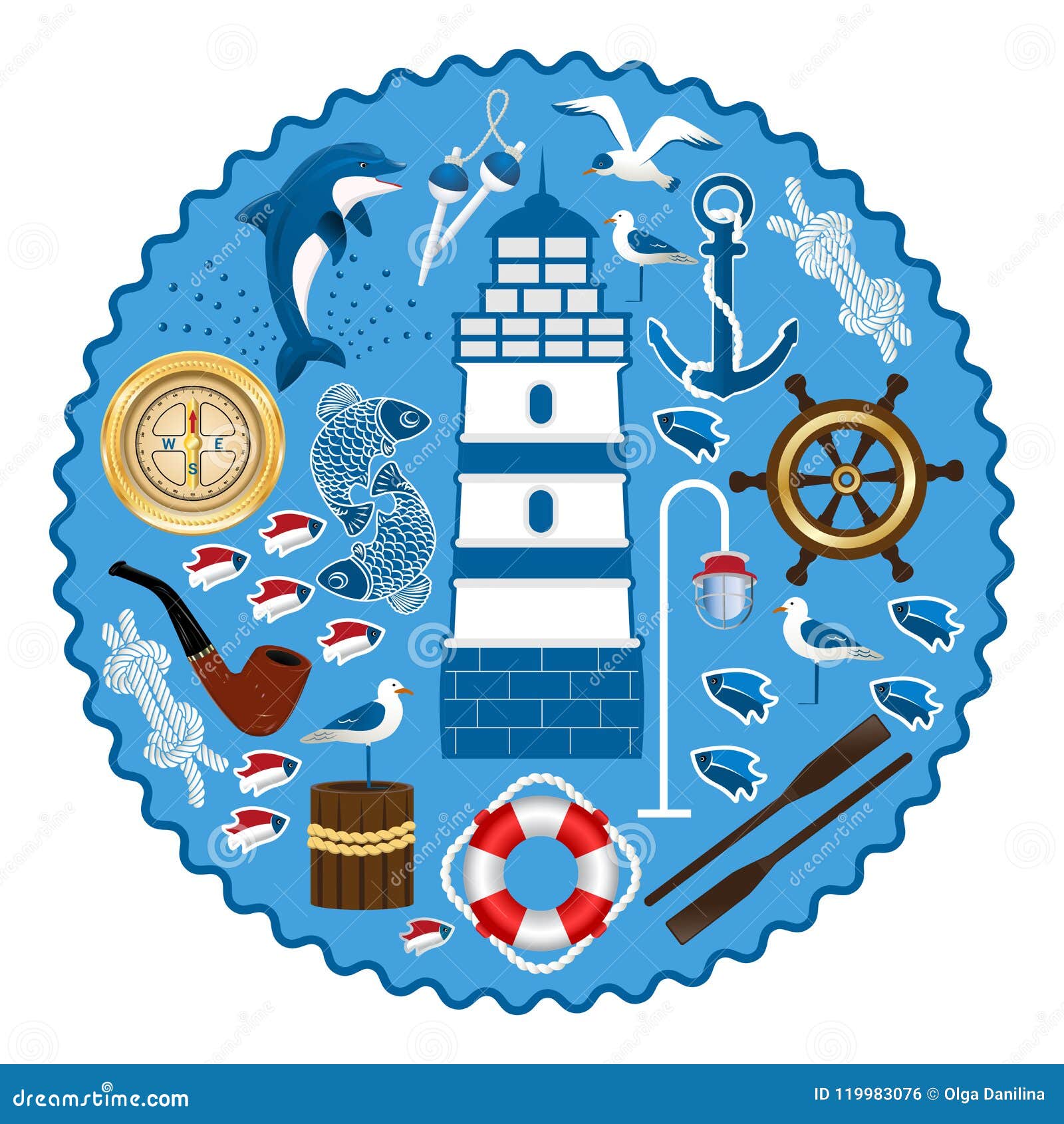 Sea Set in a Circular Pattern Stock Vector - Illustration of compass ...