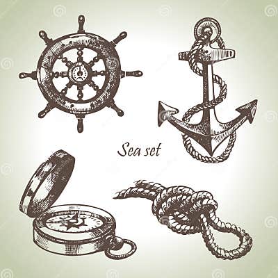 Sea Set of Nautical Design Elements Stock Vector - Illustration of ...
