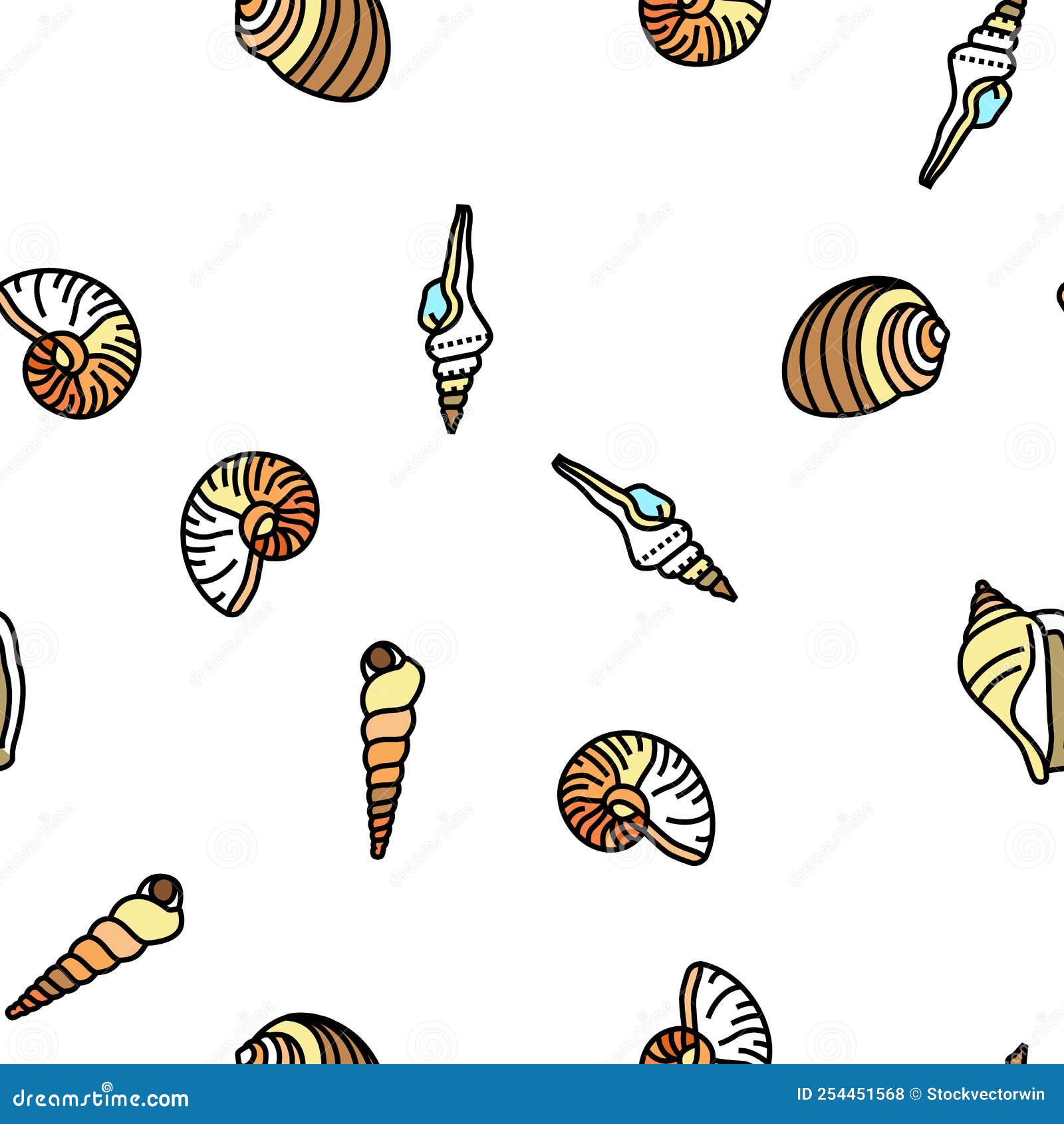 Sea Shell Beach Summer Ocean Vector Seamless Pattern Stock Vector ...