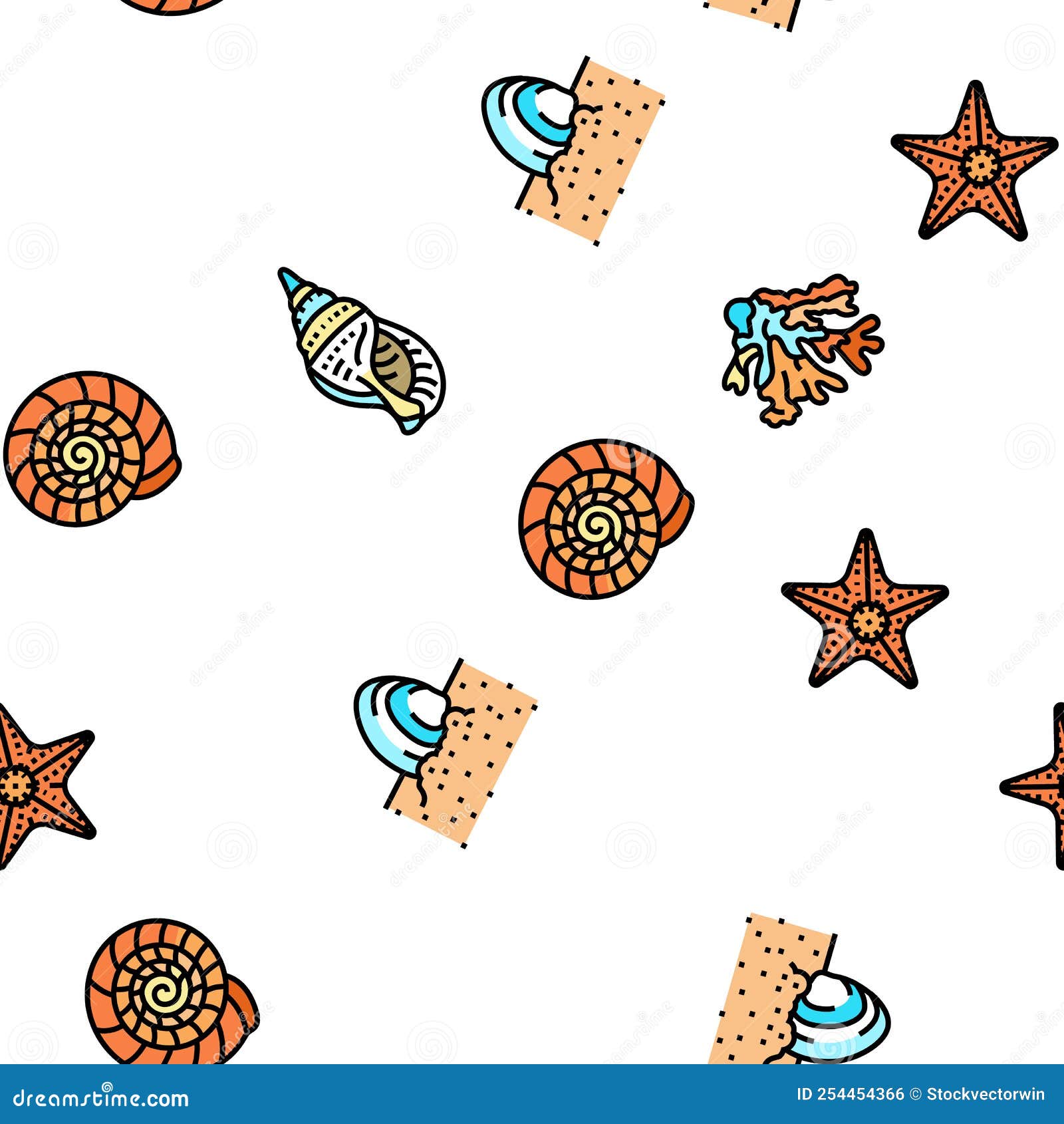Sea Shell Beach Summer Ocean Vector Seamless Pattern Stock Vector ...