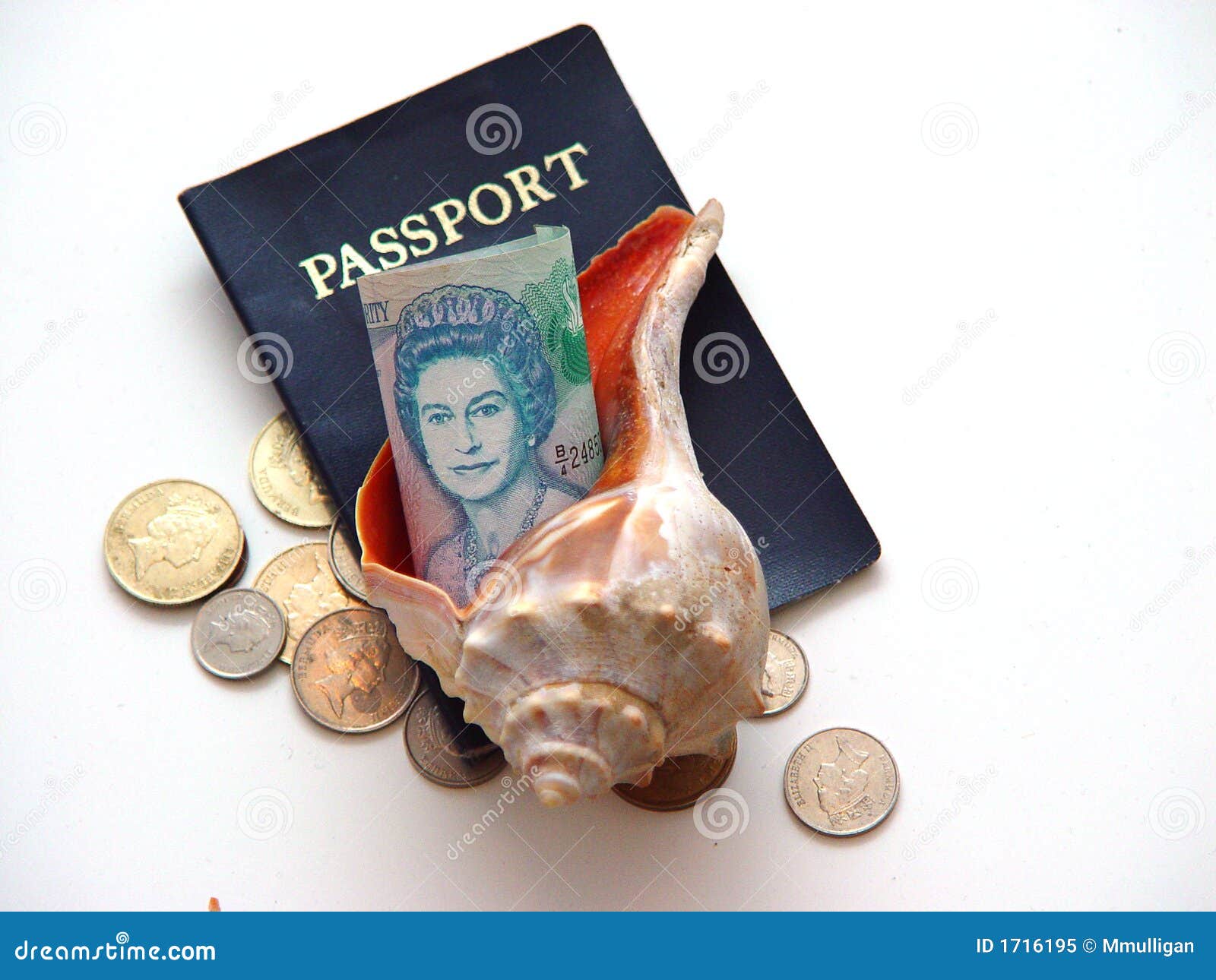 Sea Shell Bermuda Currency and Passport Stock Image - Image of pounds ...