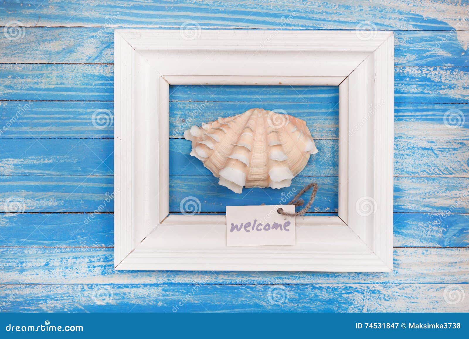 Sea Shell in the Frame with Sign - Welcome Stock Image - Image of frame ...