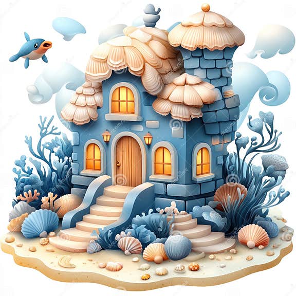 Sea Shell House 3D Illustration Stock Illustration - Illustration of ...