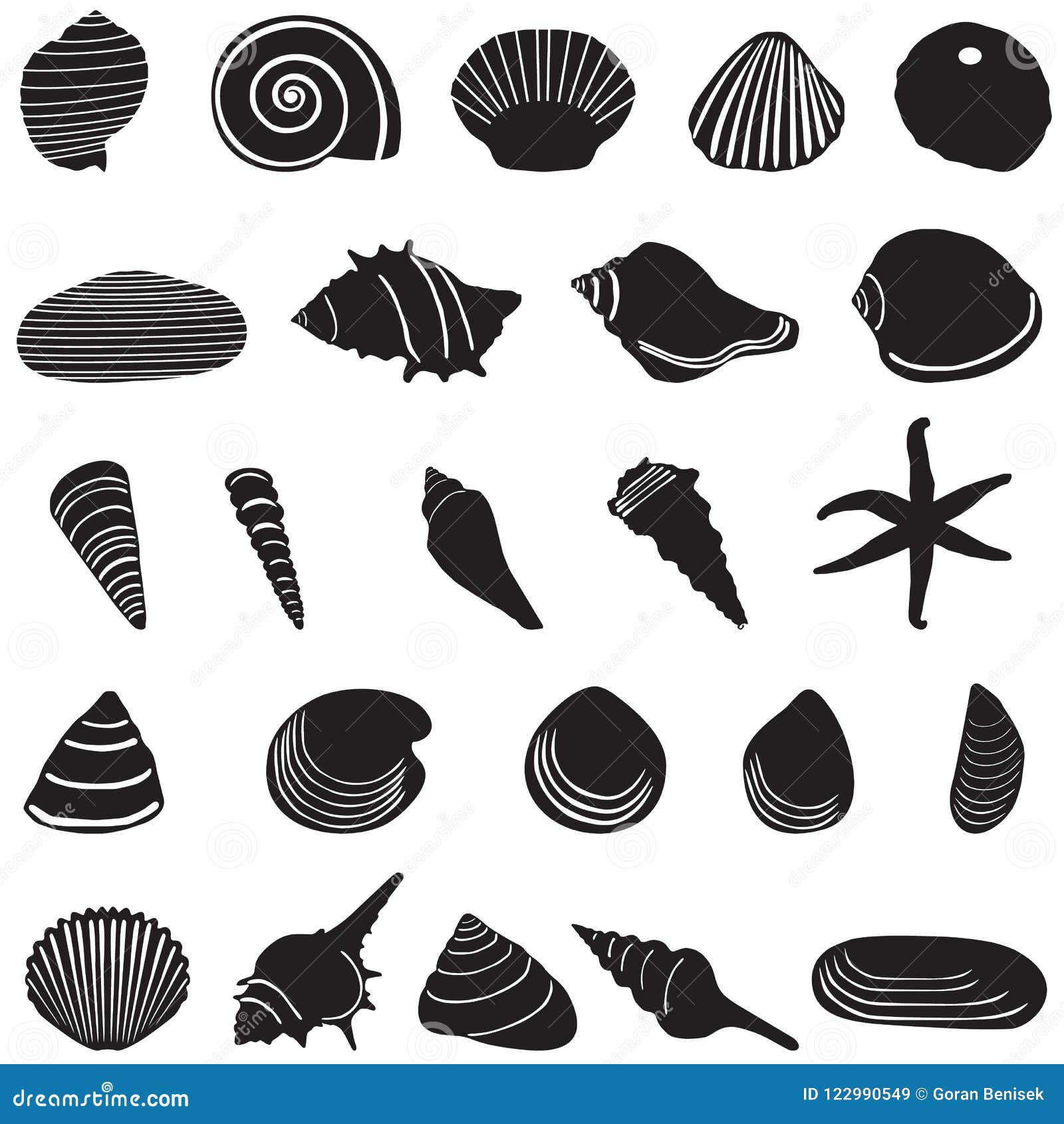 Sea shell icons set. stock vector. Illustration of nautical - 122990549
