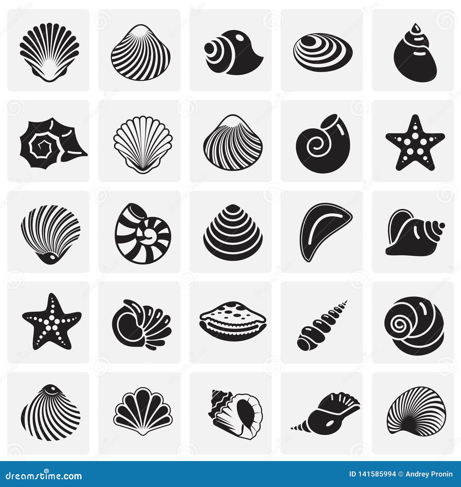 Sea Shell Icons Set on Squres Background for Graphic and Web Design ...