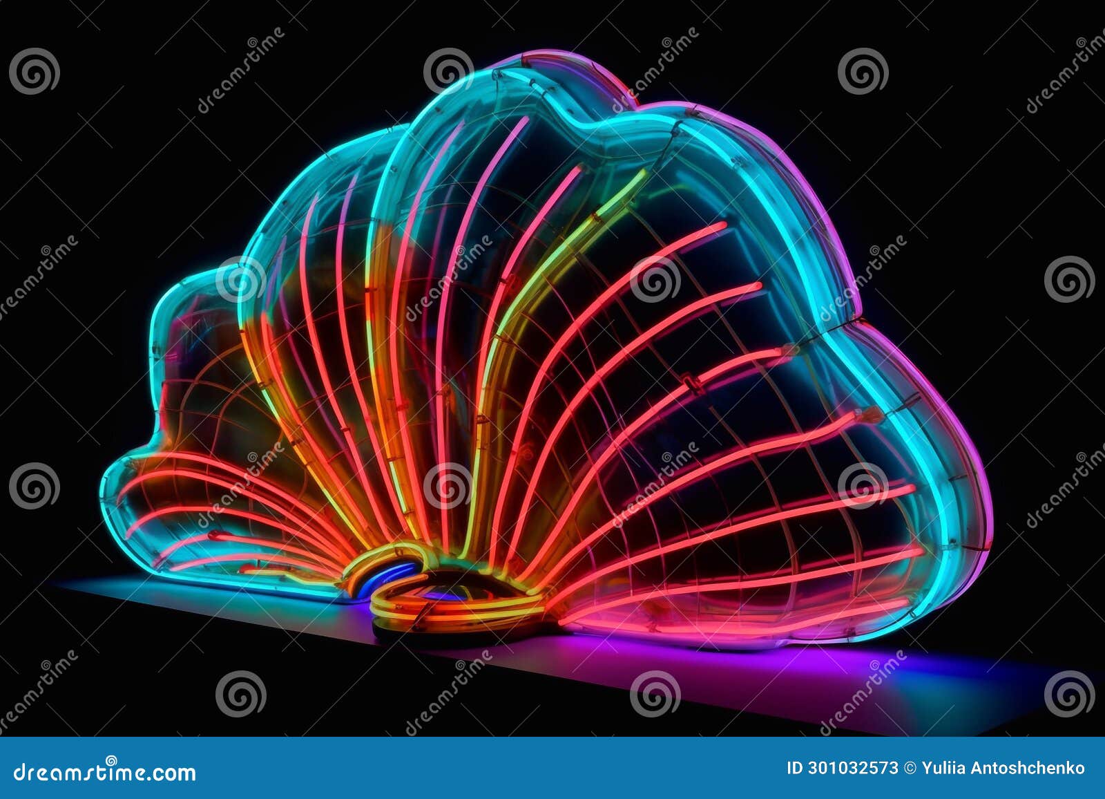 Sea shell with neon effect stock illustration. Illustration of ...