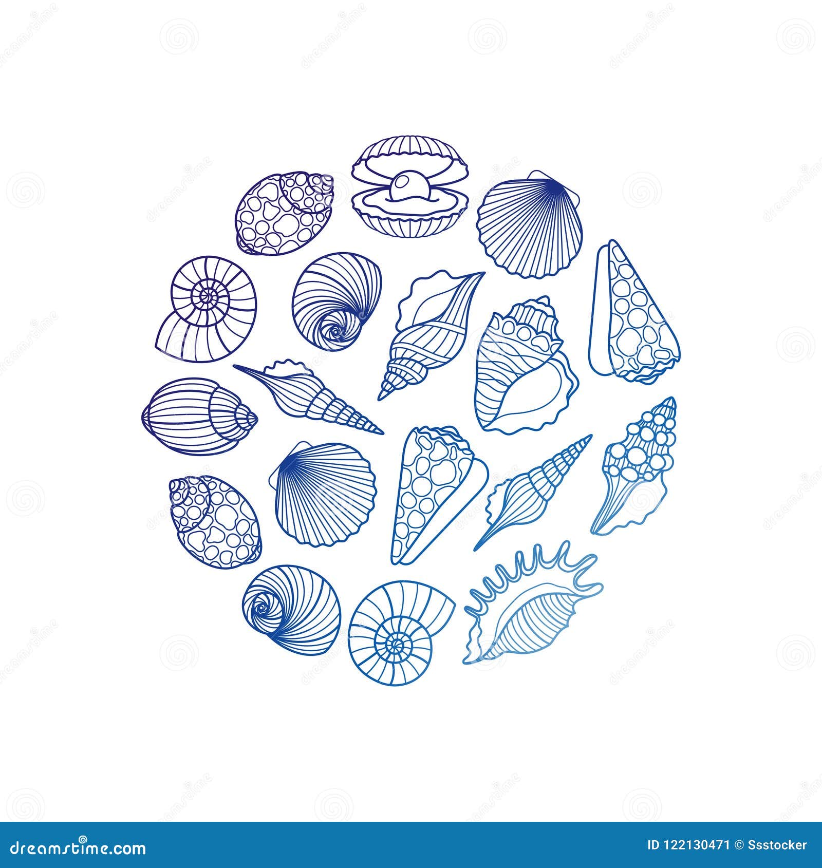 Sea shell round emblem stock vector. Illustration of cartoon - 122130471