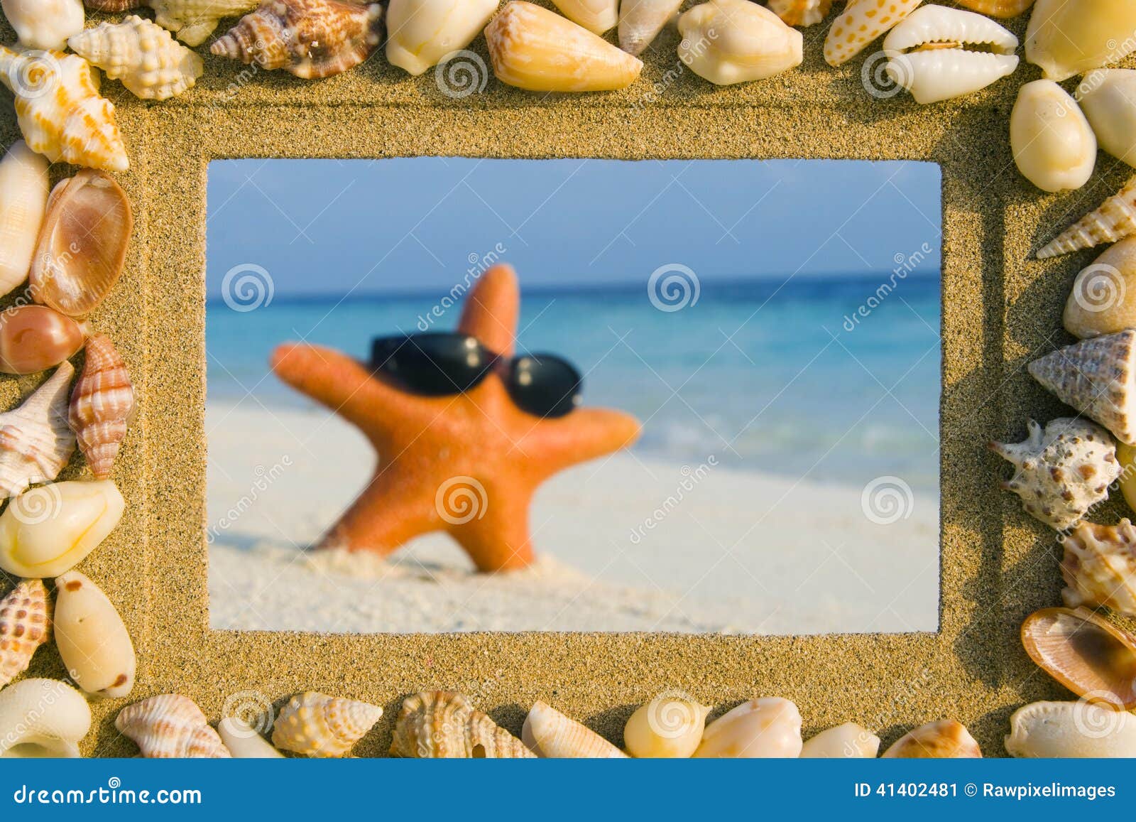 Sea Shell Sand Frame and a Starfish Stock Image - Image of still ...