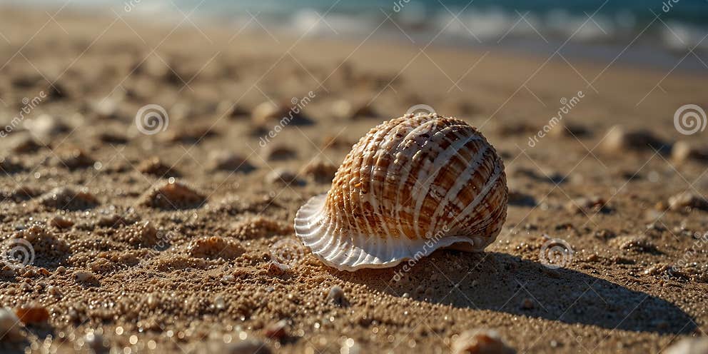 Sea Shell on Sandy Surface Under Sunlight, Beach Concept. Stock Photo ...