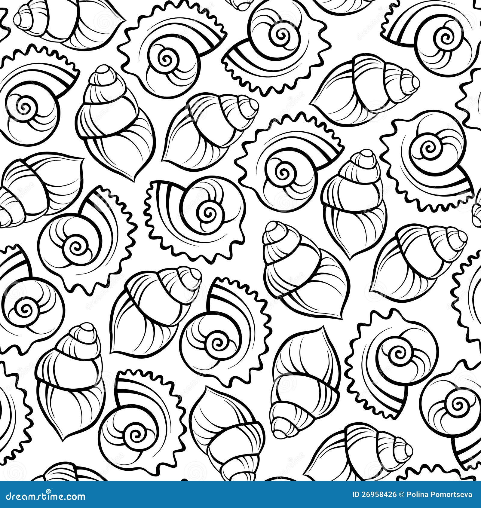 Sea shell seamless pattern stock vector. Illustration of black - 26958426