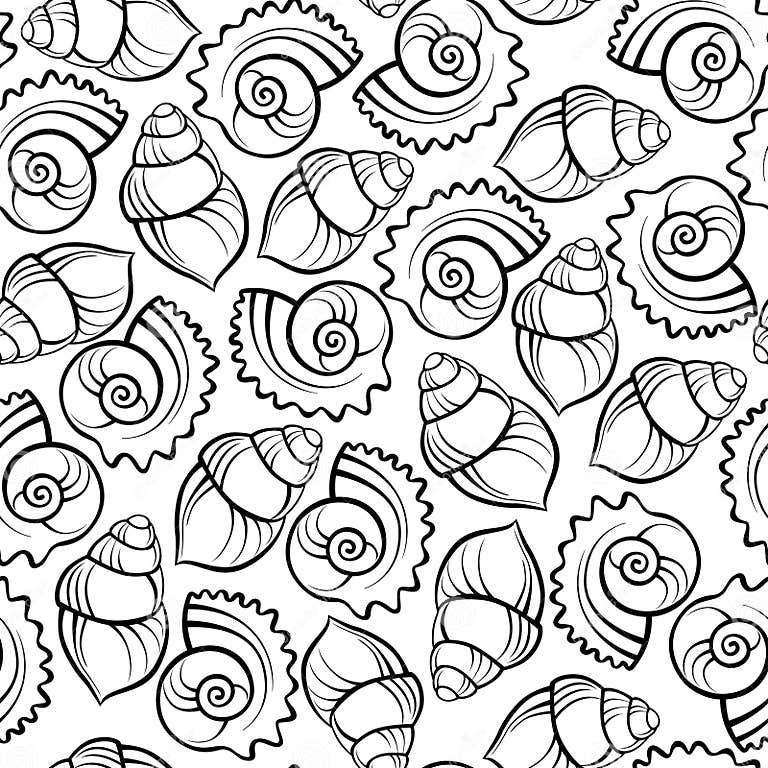 Sea shell seamless pattern stock vector. Illustration of black - 26958426