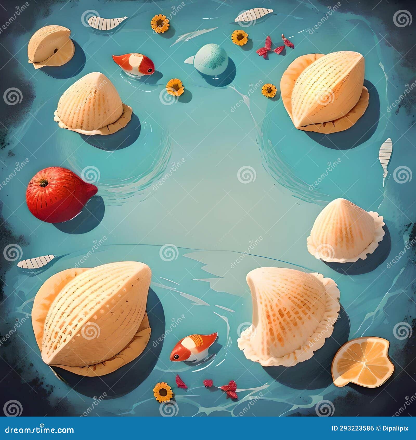 Sea Shells on a Blue Marine Background Stock Illustration ...