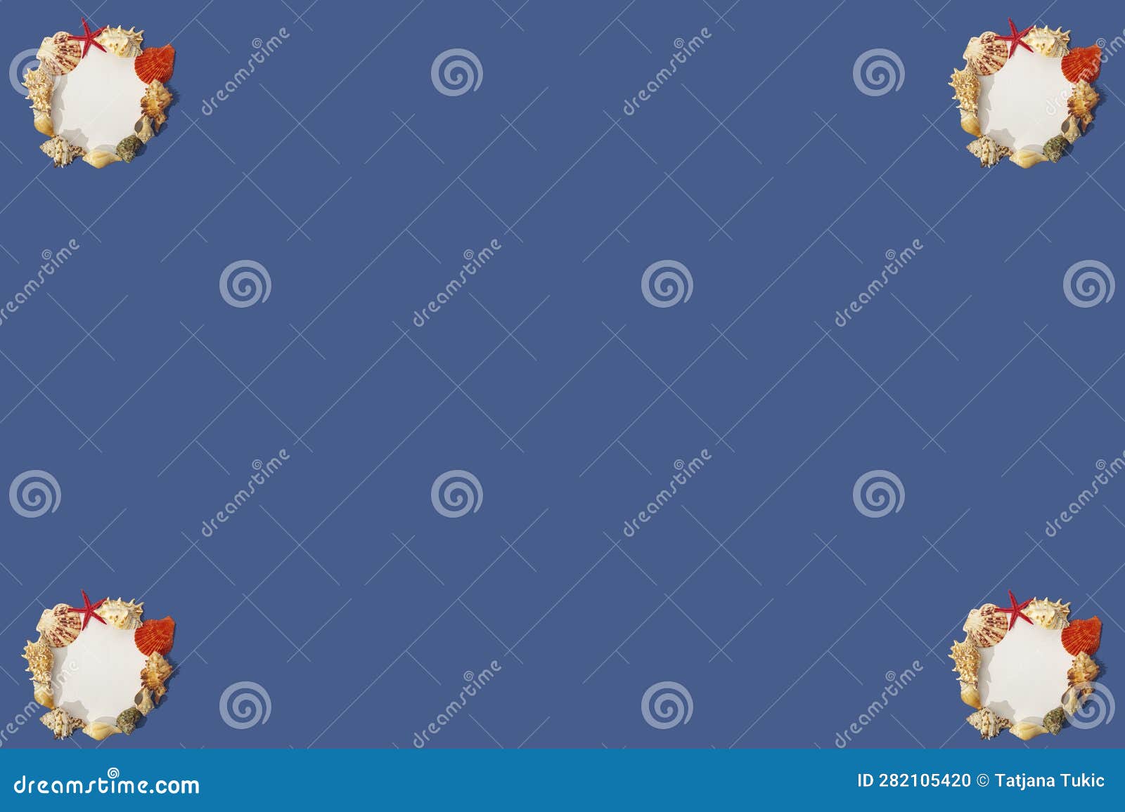 Sea Shells Card with Message Space. Blue Background. Stock Photo ...