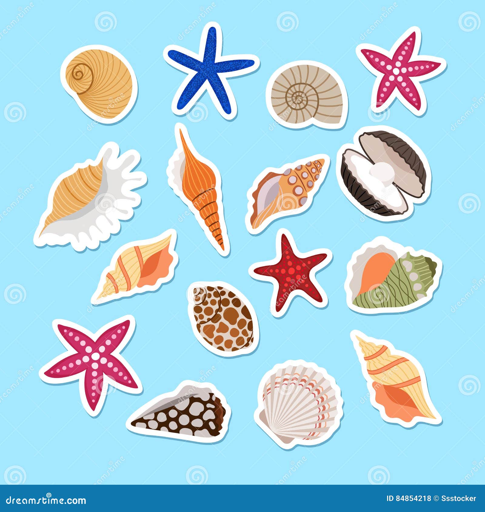 Sea shells cute stickers stock vector. Illustration of beach - 84854218