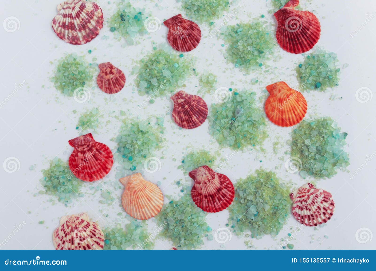 Sea Shells with Green Sea Salt Isolated on White Background Stock Image ...