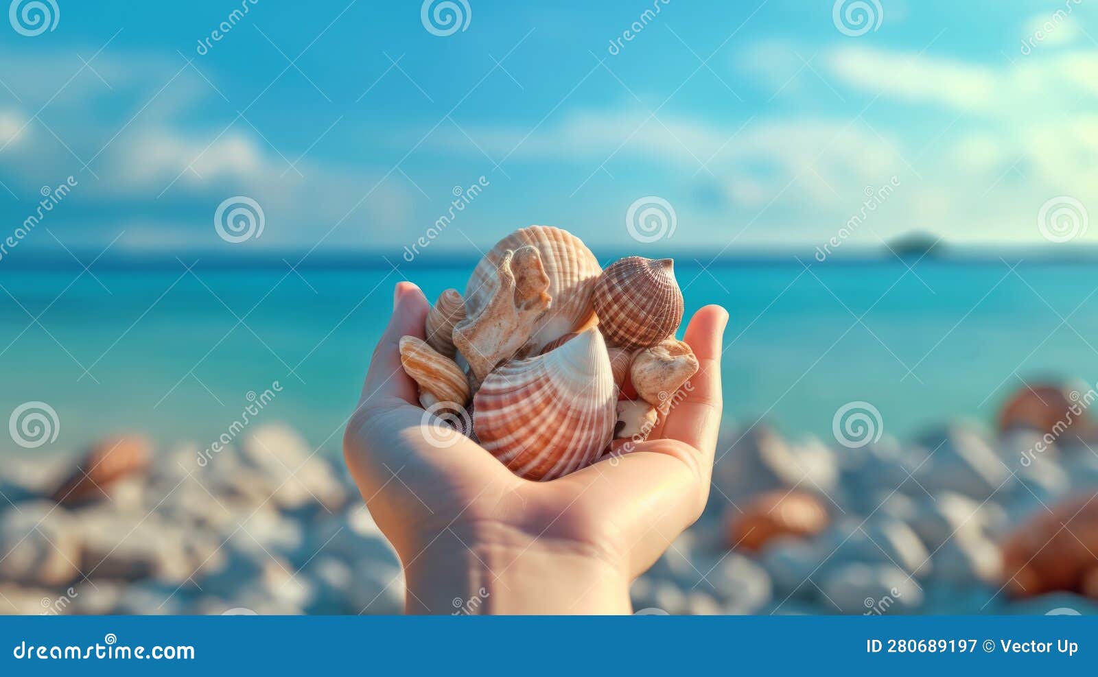 Sea Shells in Hands. Generative AI Stock Illustration - Illustration of ...