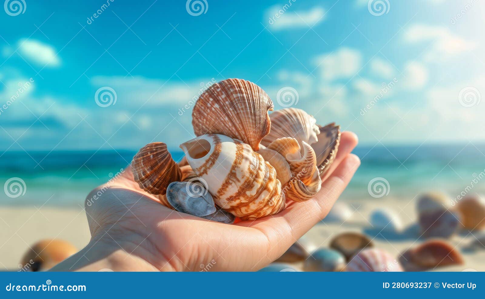 Sea Shells in Hands. Generative AI Stock Illustration - Illustration of ...