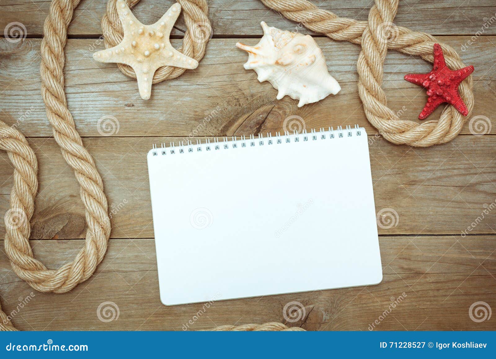 Sea Shells, Notepad and Rope on Old Boards Stock Image - Image of ...