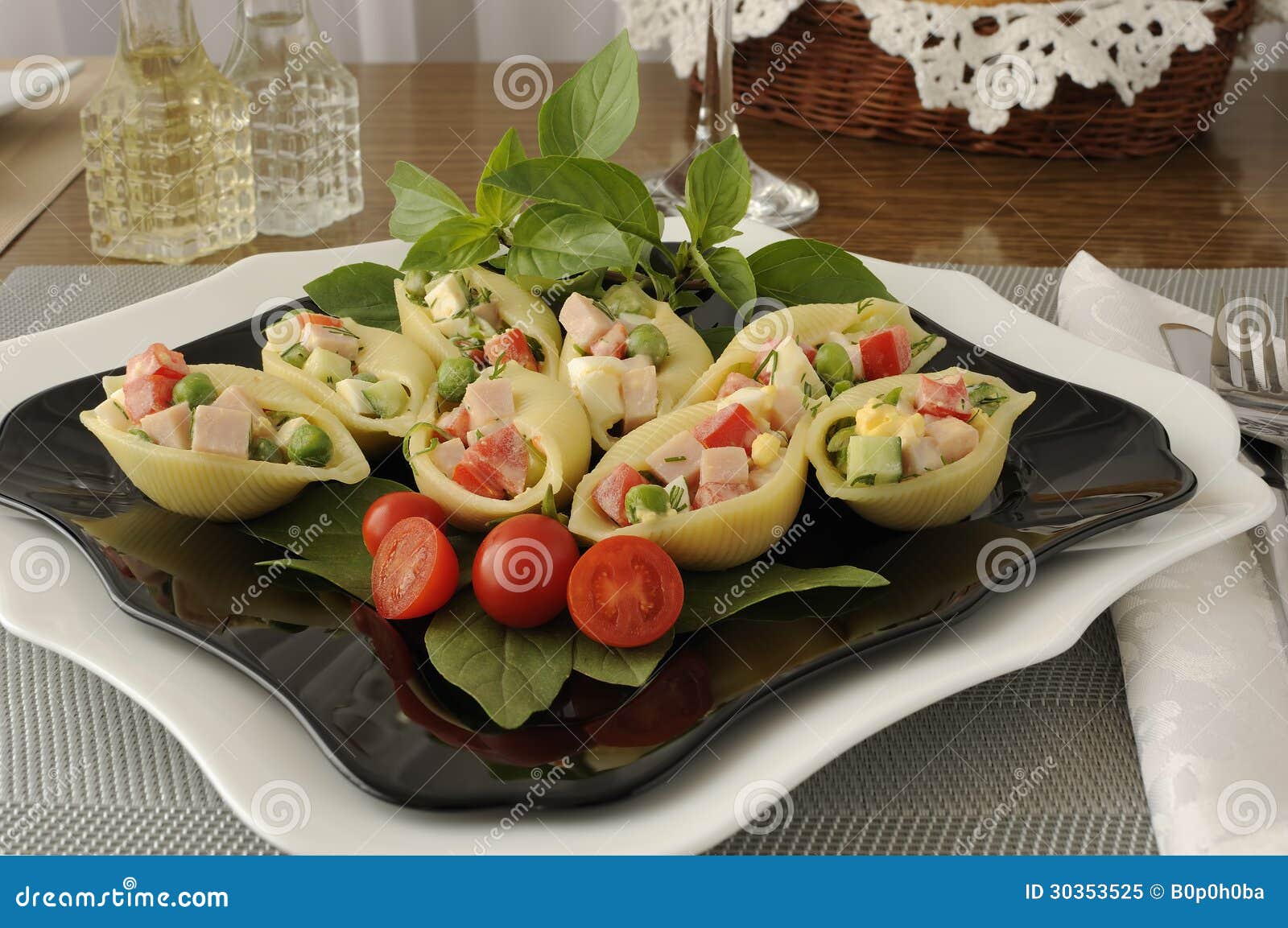 Sea Shells Pasta Stuffed with Vegetables and Ham Stock Image - Image of ...