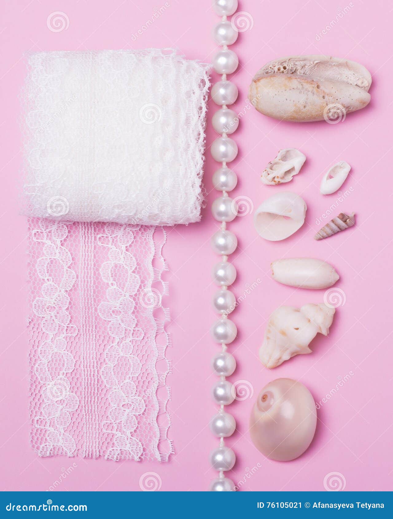 Sea Shells, Pearls and Lace Stock Image - Image of elegance, cotton ...