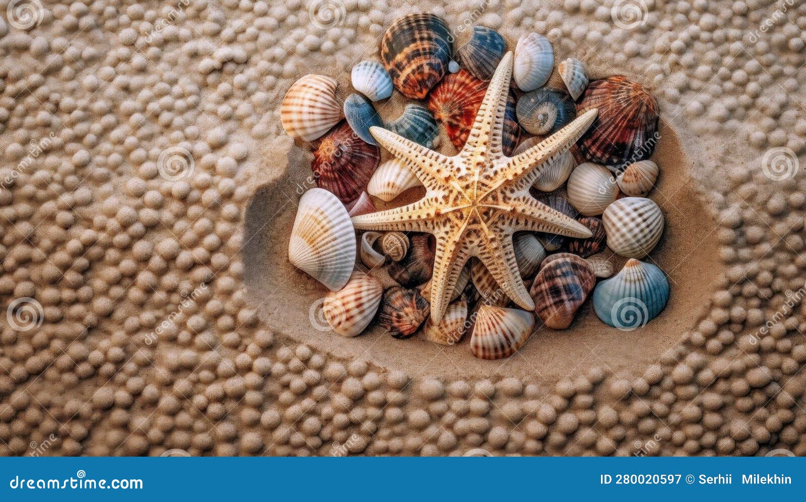 Sea Shells with Sand As Background. Seashells and Starfish Stock ...