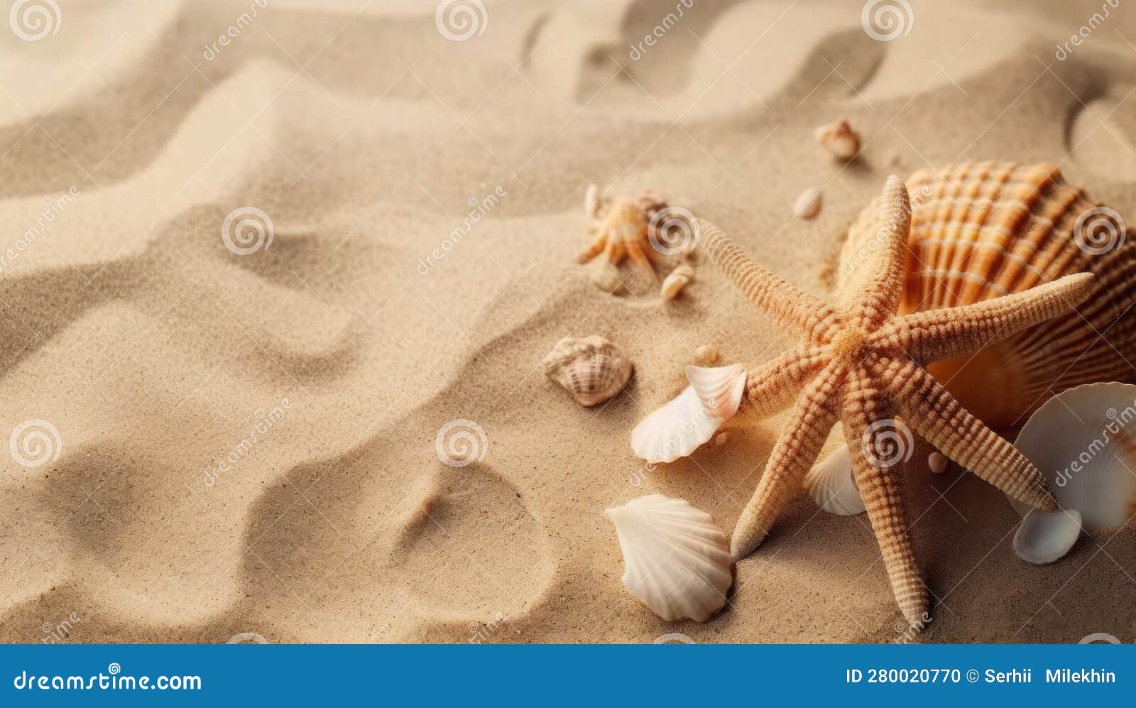 Sea Shells with Sand As Background. Seashells and Starfish Stock ...