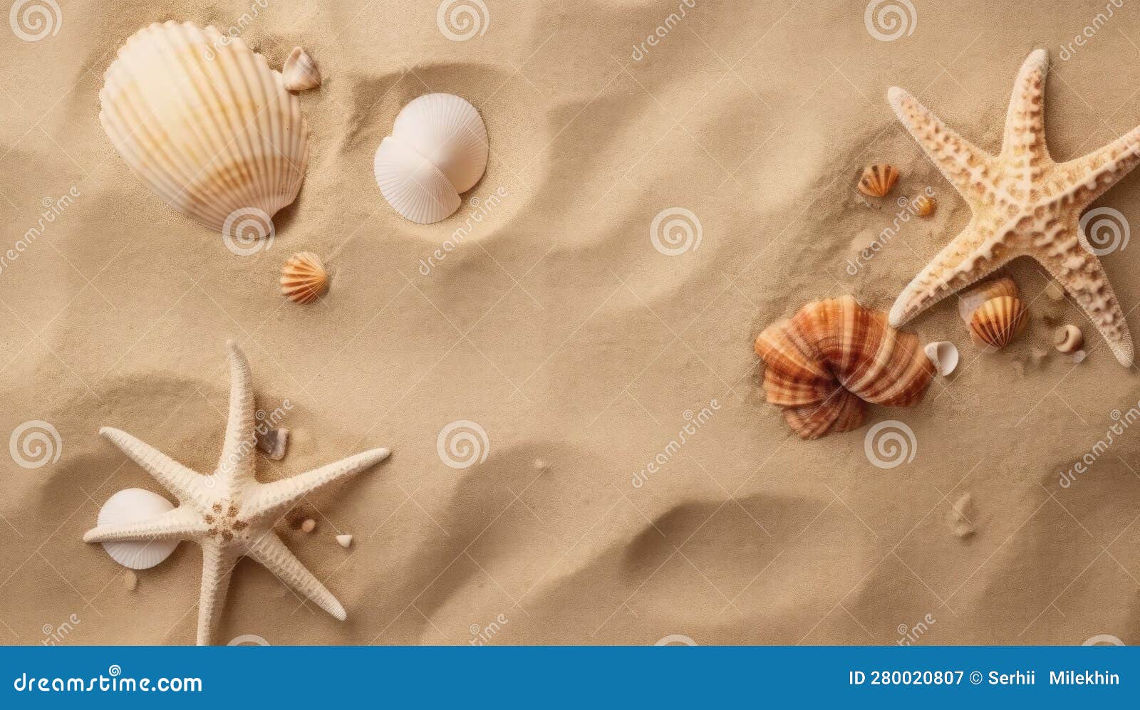 Sea Shells with Sand As Background. Seashells and Starfish Stock ...