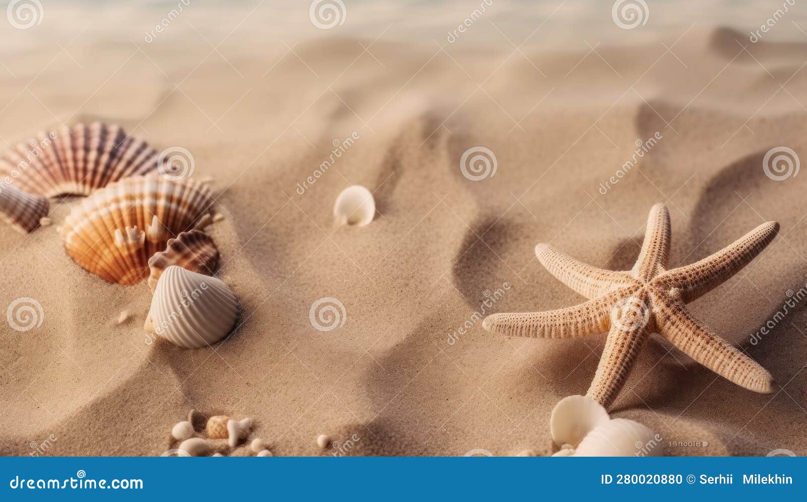 Sea Shells with Sand As Background. Seashells and Starfish Stock ...