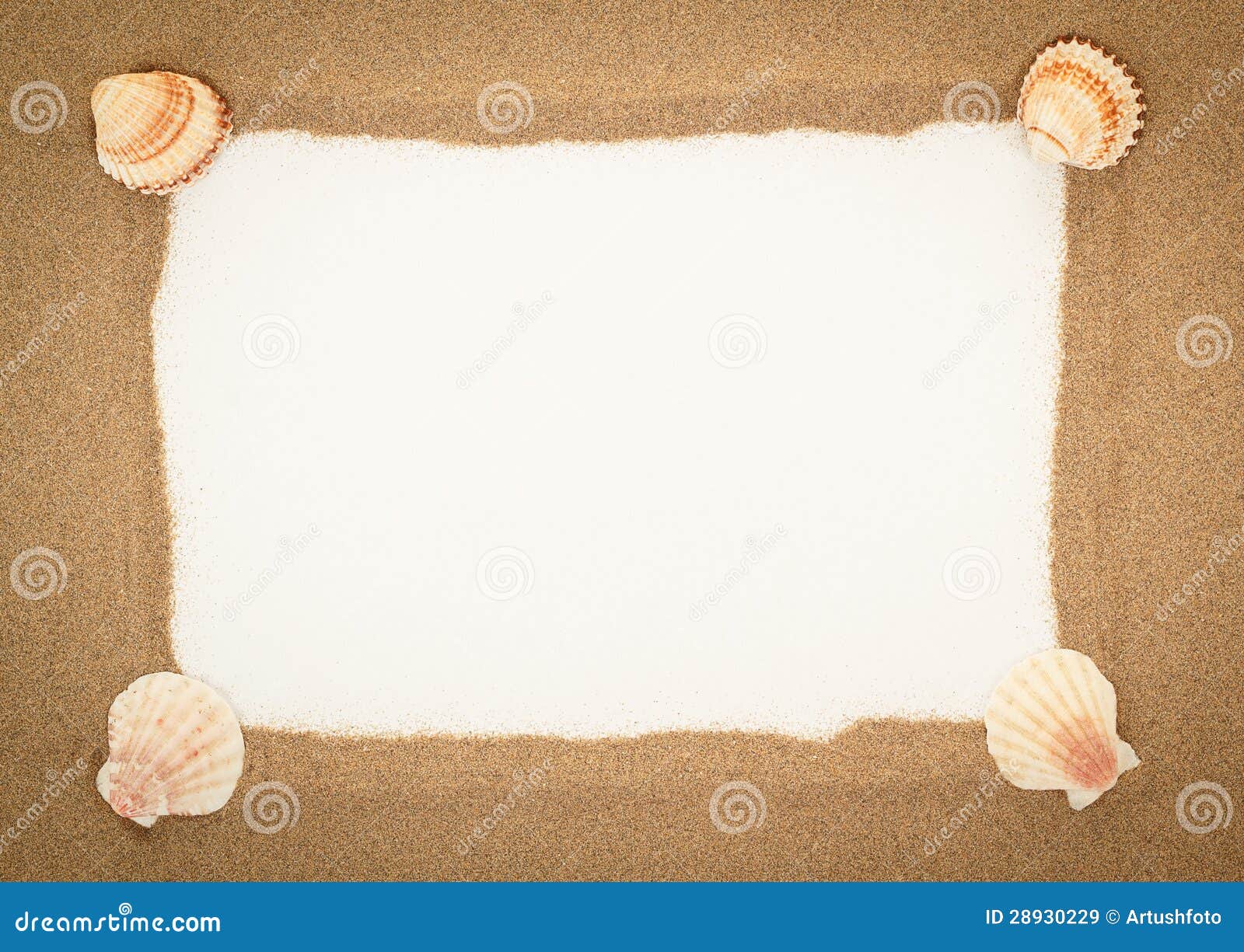 Sea Shells with Sand and White Paper As Background Stock Image - Image ...
