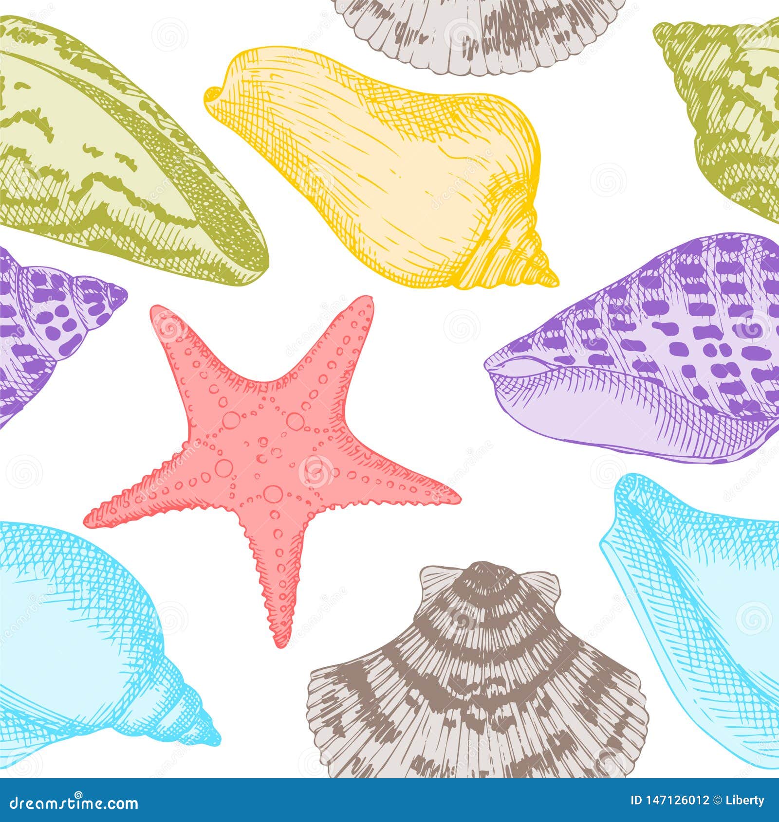 Sea Shells Seamless Pattern Stock Vector - Illustration of seamless ...