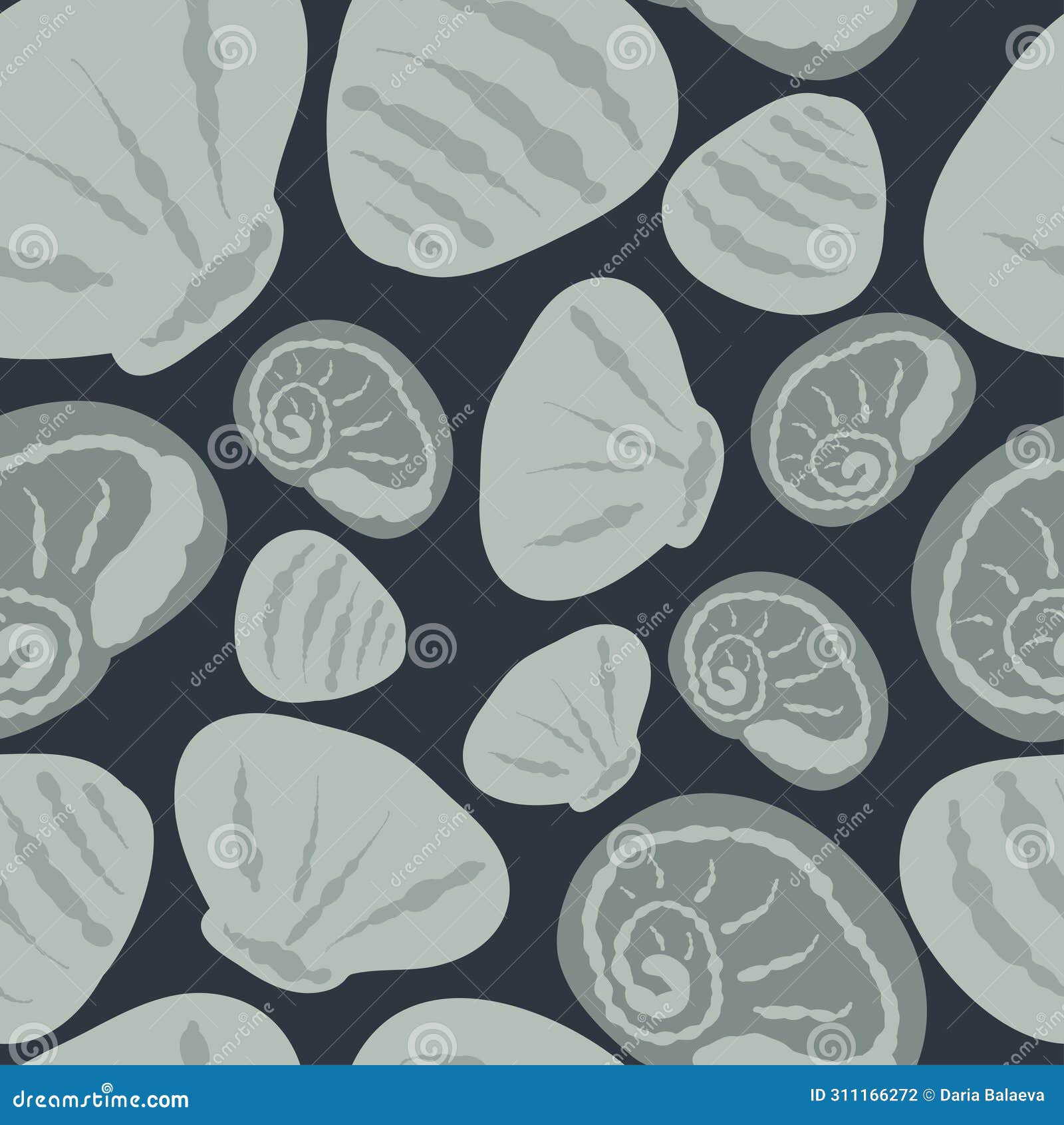 Sea Shells Seamless Pattern Flat Design Dark Blue Background Stock ...