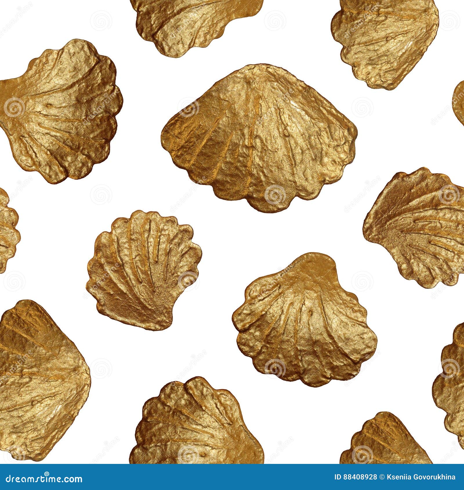 Sea Shells Seamless Pattern. Hand Painted Gold Background Stock ...