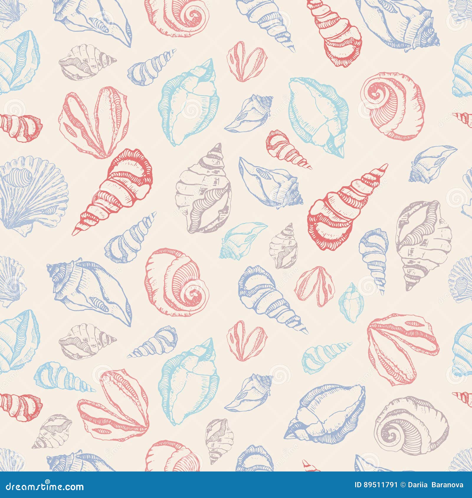 Sea Shells Seamless Pattern Stock Vector - Illustration of black, line ...