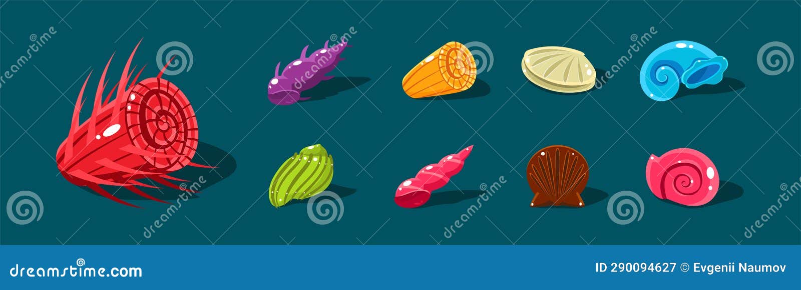 Sea Shells with Spiral Shape of Different Color Vector Set Stock ...