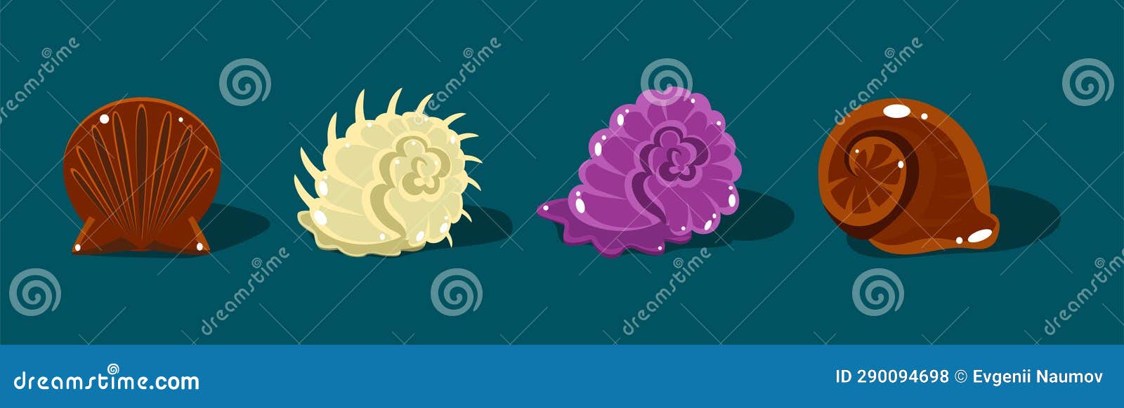 Sea Shells with Spiral Shape of Different Color Vector Set Stock ...