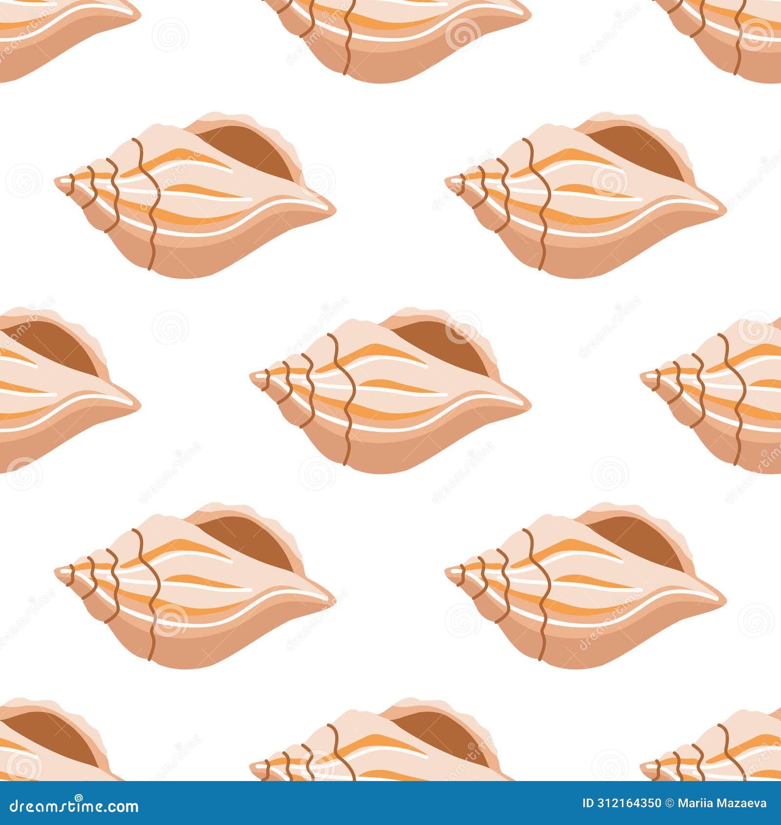Sea Shells Vector Seamless Pattern, Mollusks. Flat Illustration of ...