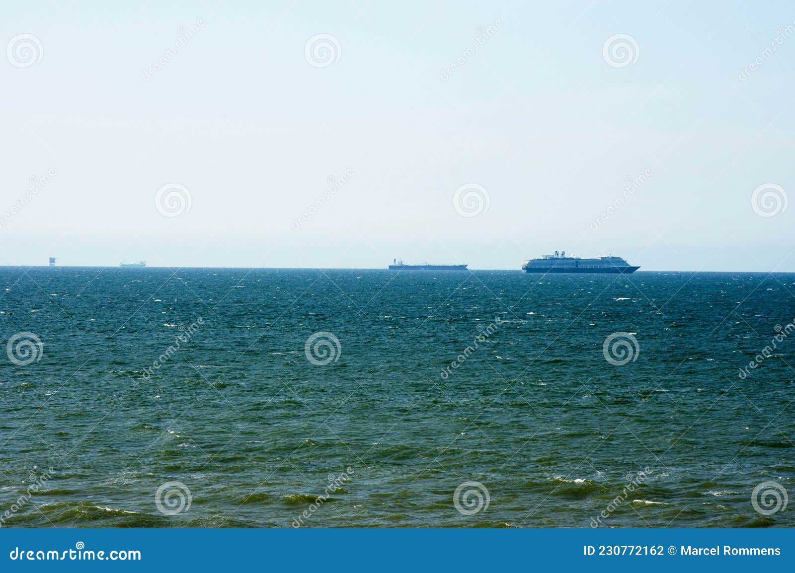The Sea with Ships in the Distance Stock Photo - Image of distance ...