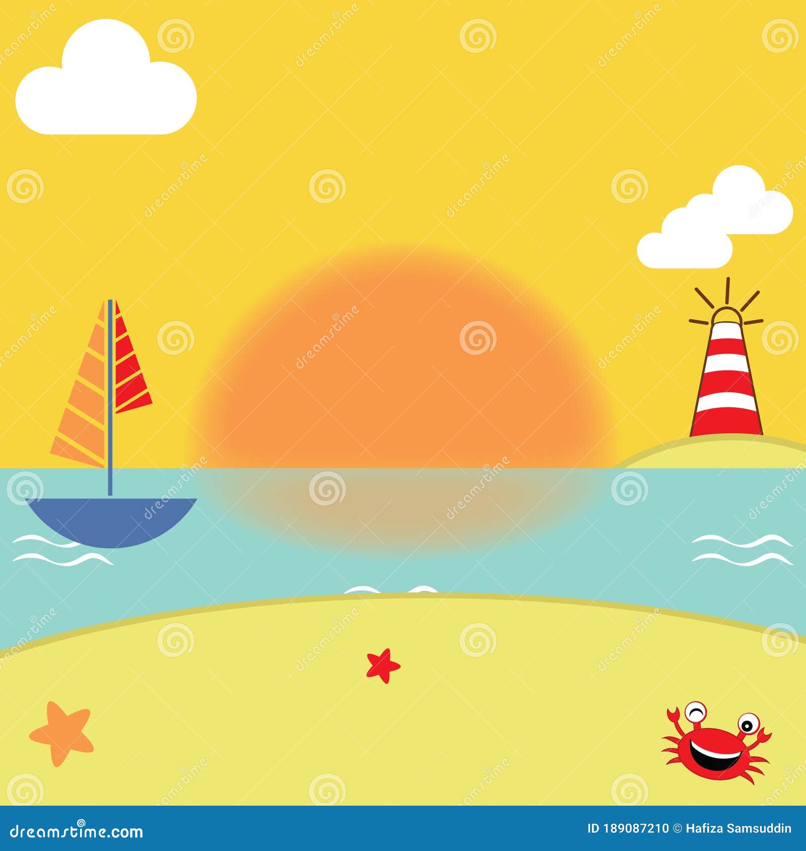 Sea Shore View. Vector Illustration Decorative Design Stock Vector ...