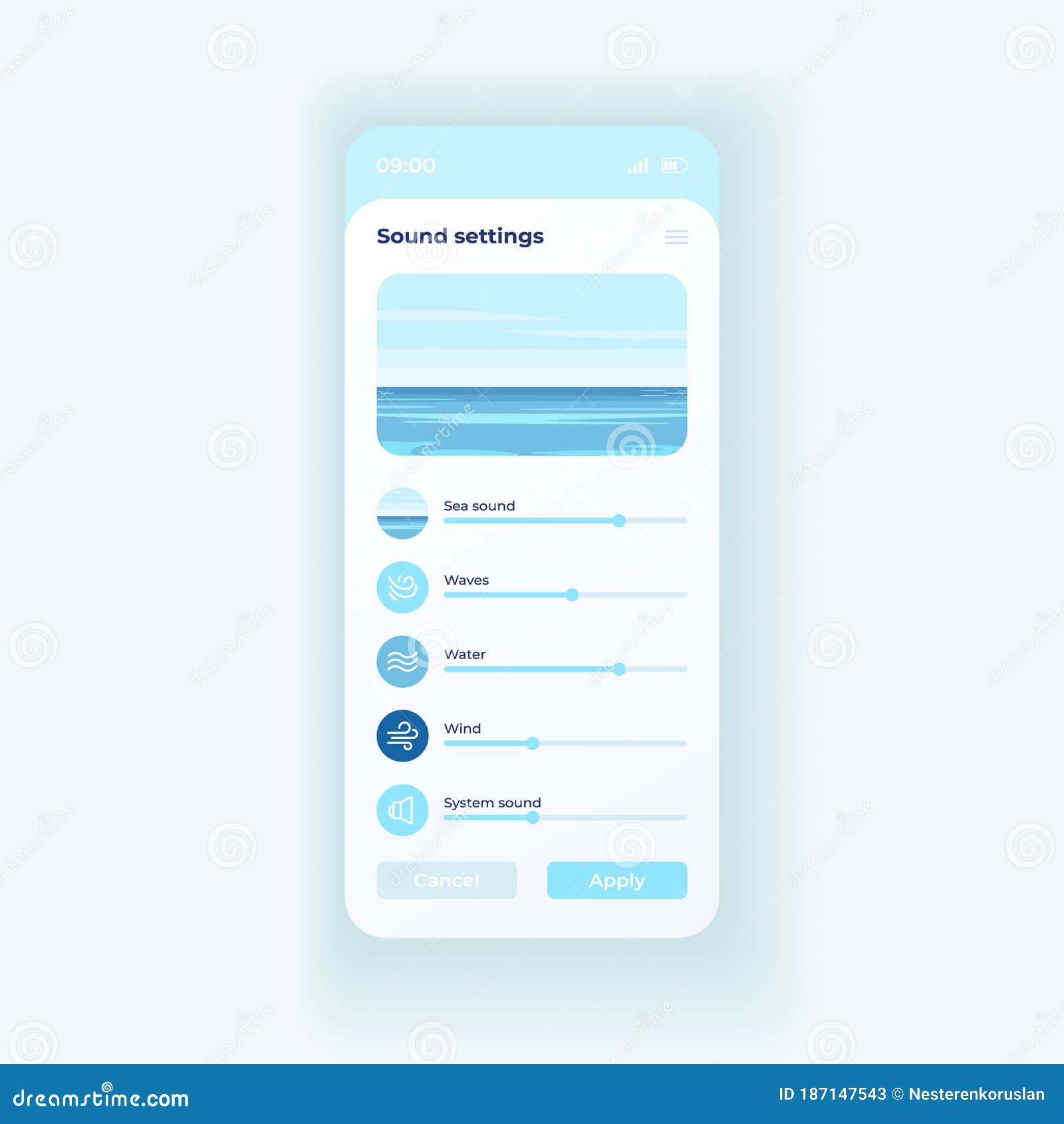 Sea Sound Settings App Smartphone Interface Vector Template Stock ...