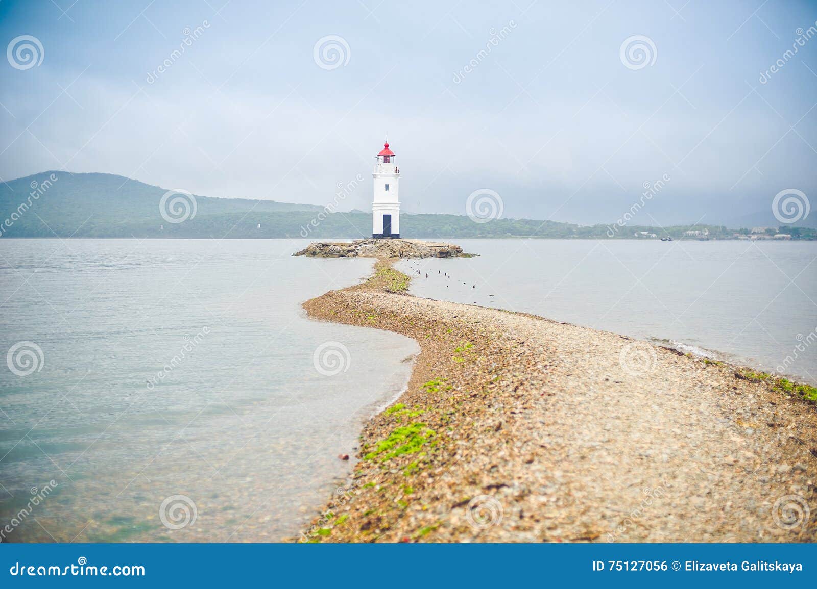 Sea Spit and White Lighthouse Stock Photo - Image of evening, sail ...