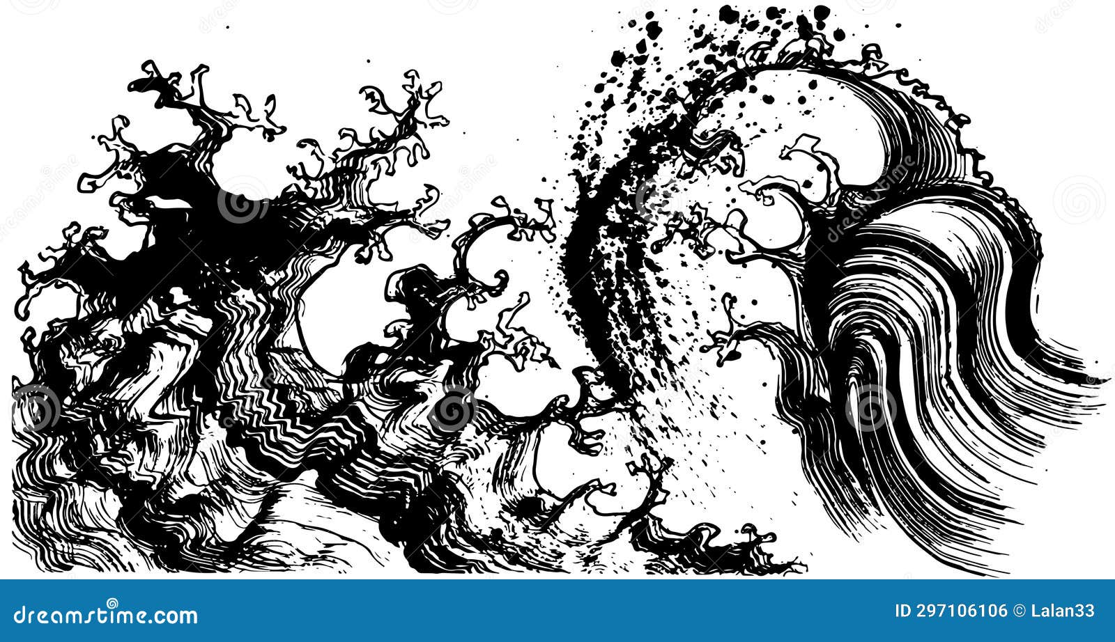 Sea Spray. Brush Stroke Wave. Ink Art. Stock Illustration ...