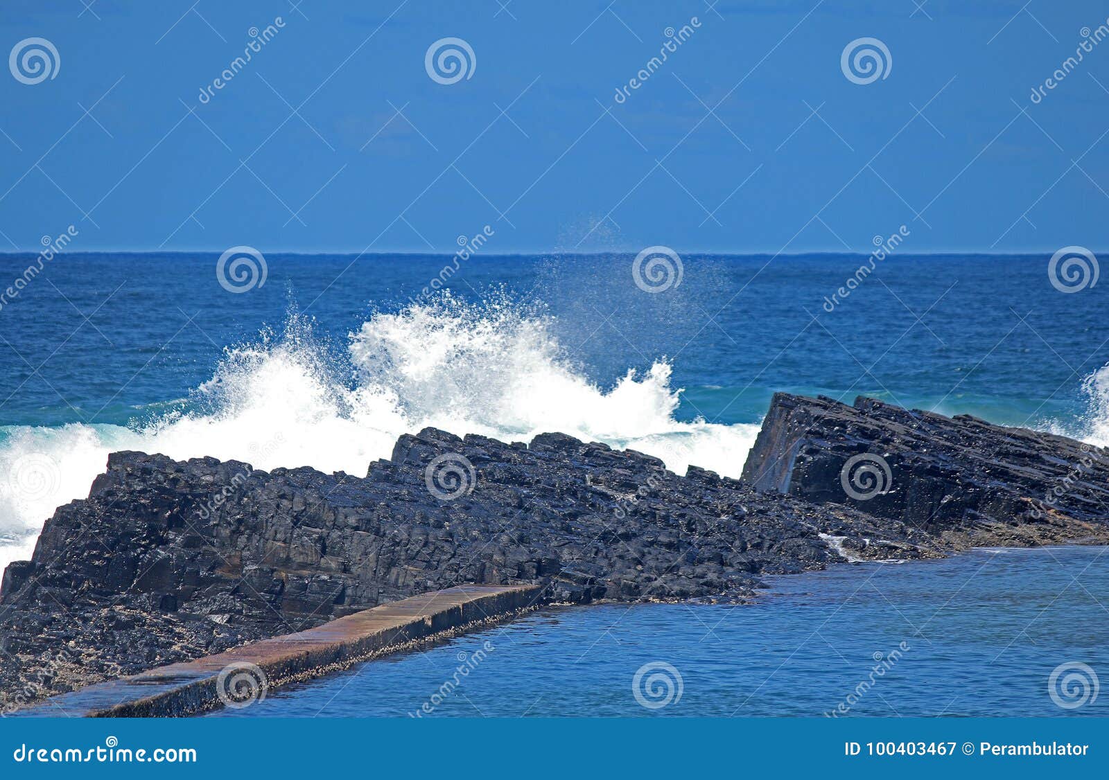 SEA SPRAYING FOAM OUTSIDE TIDAL POOL Stock Image - Image of restless ...