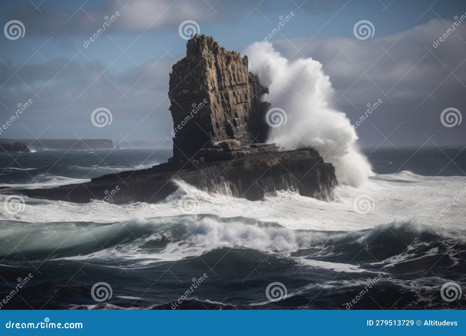 Sea Stack Jutting Out of the Water, Surrounded by Crashing Waves Stock ...