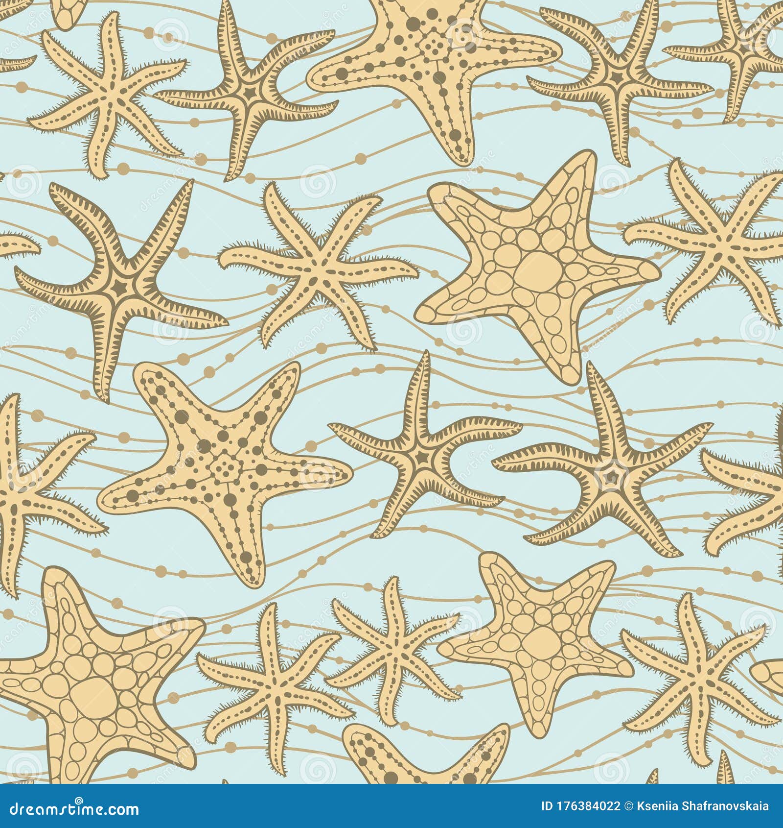 Sea Star Hand Drawn Seamless Pattern Stock Illustration - Illustration ...
